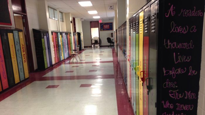 School lockers painted as book spines / Boing Boing